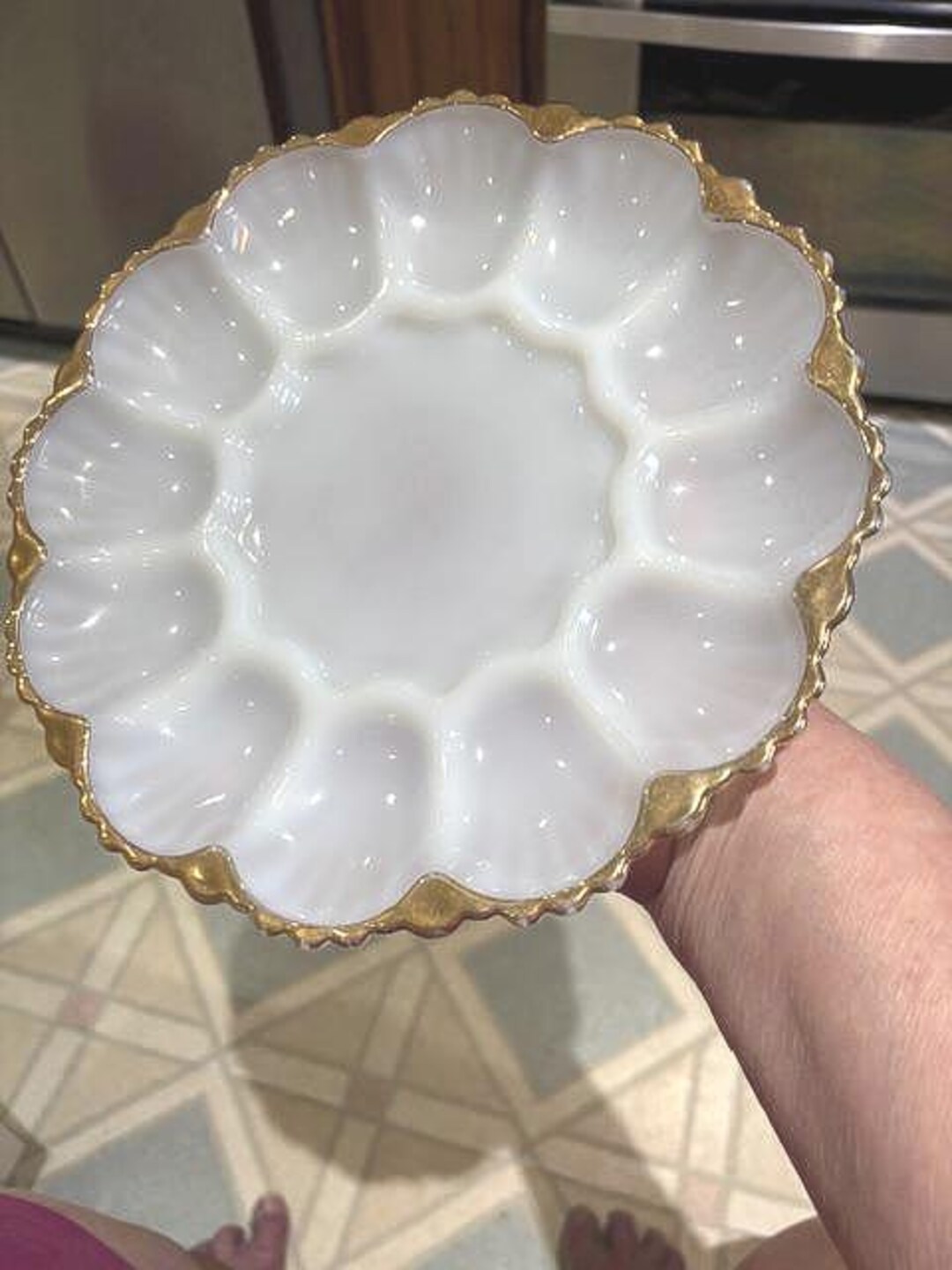Anchor Hocking Milk Glass With Gold Trim Deviled Eggs Plate - Etsy