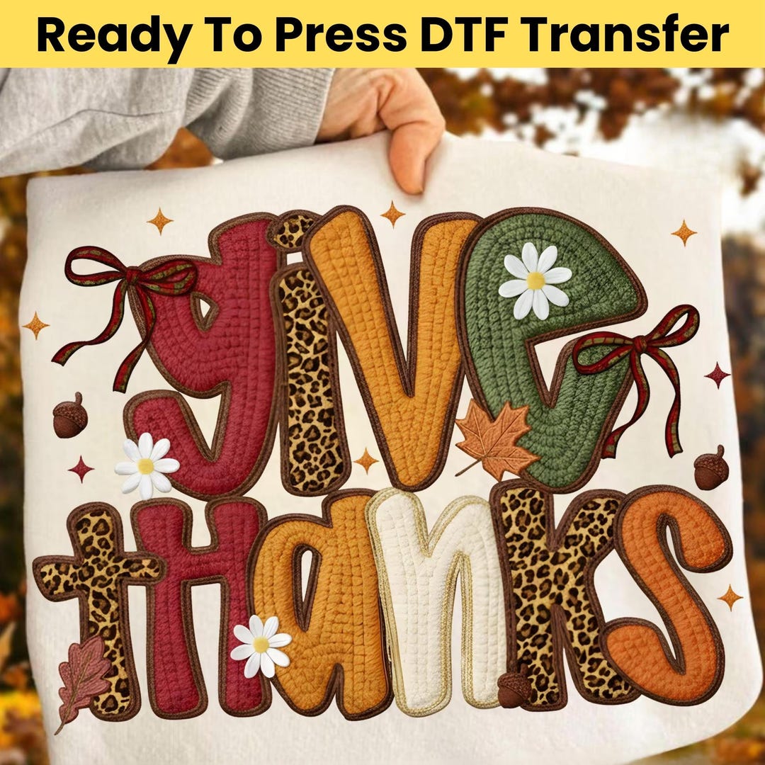 Leopard Give Thanks Faux Crochet Design DTF Transfer - Etsy