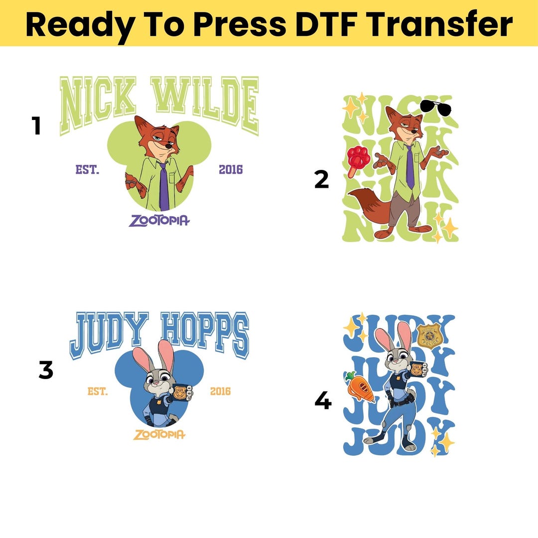 Zootopia Judy and Nick DTF Transfer, Retro Disneyland Family Vacation ...