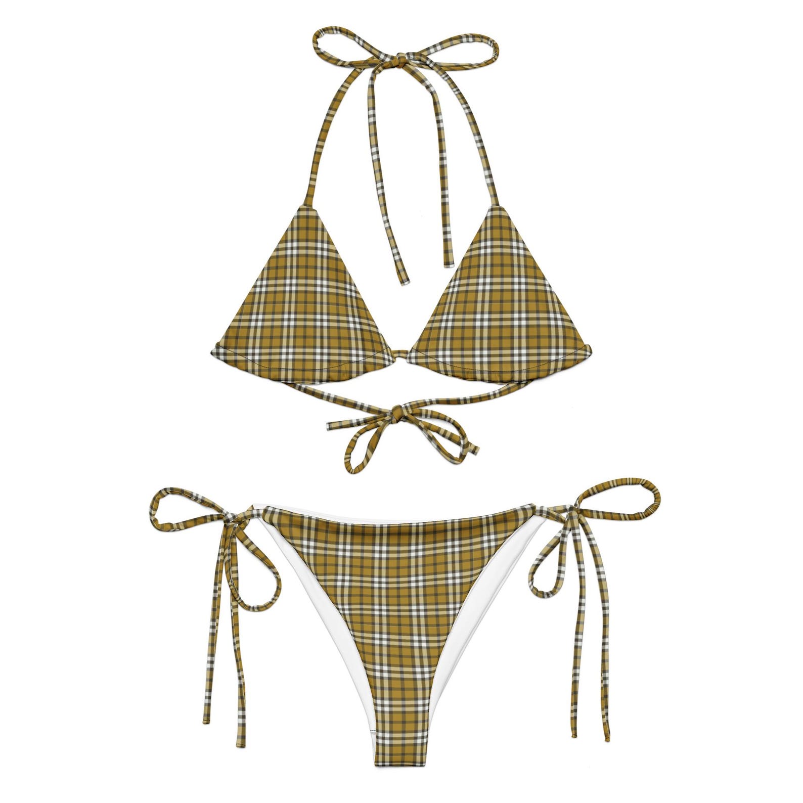 Recycled String Bikini – Vintage Yellow Checkered Pattern | Retro Chic ...