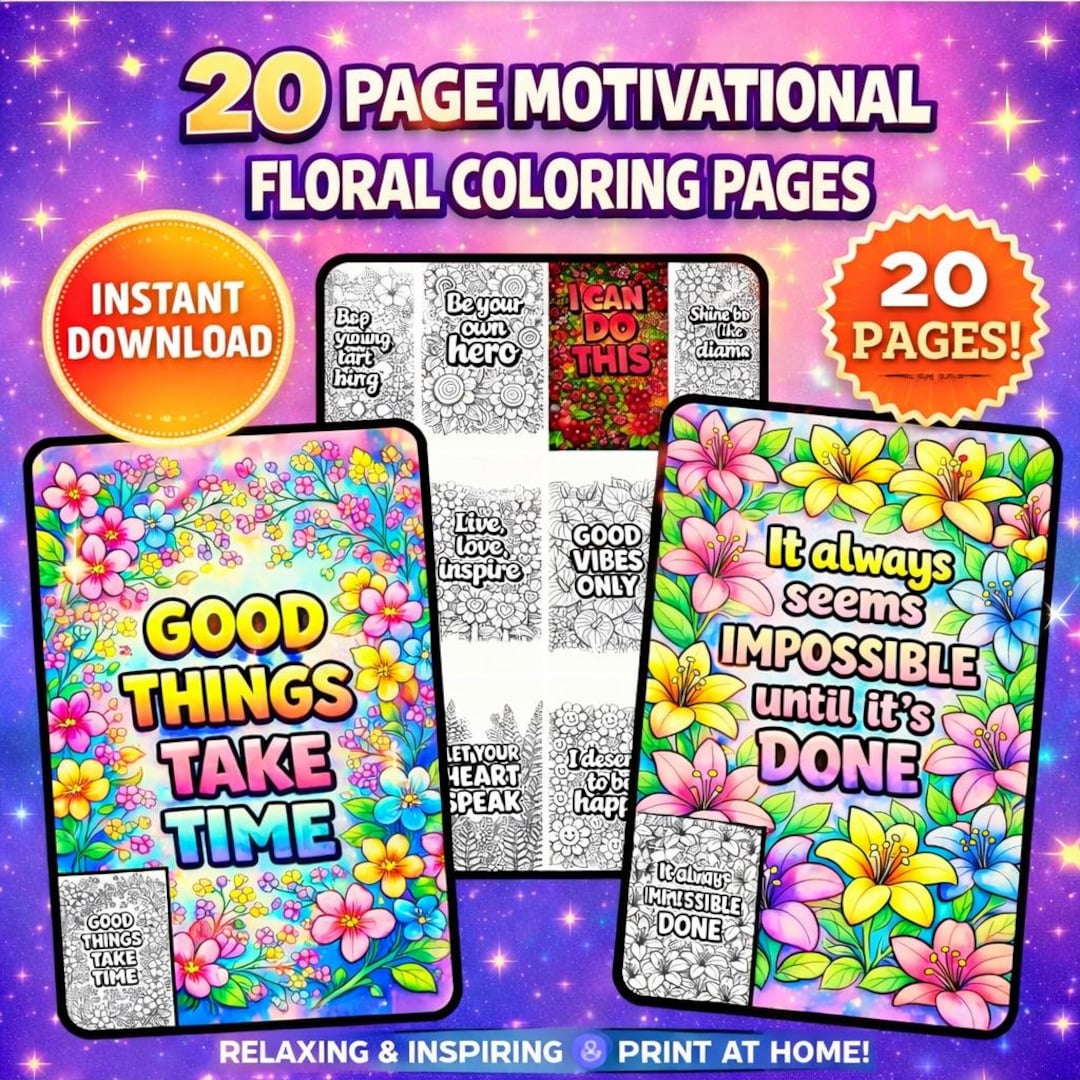 20 Motivational Floral Coloring Pages – Self-love and Positive Quote ...
