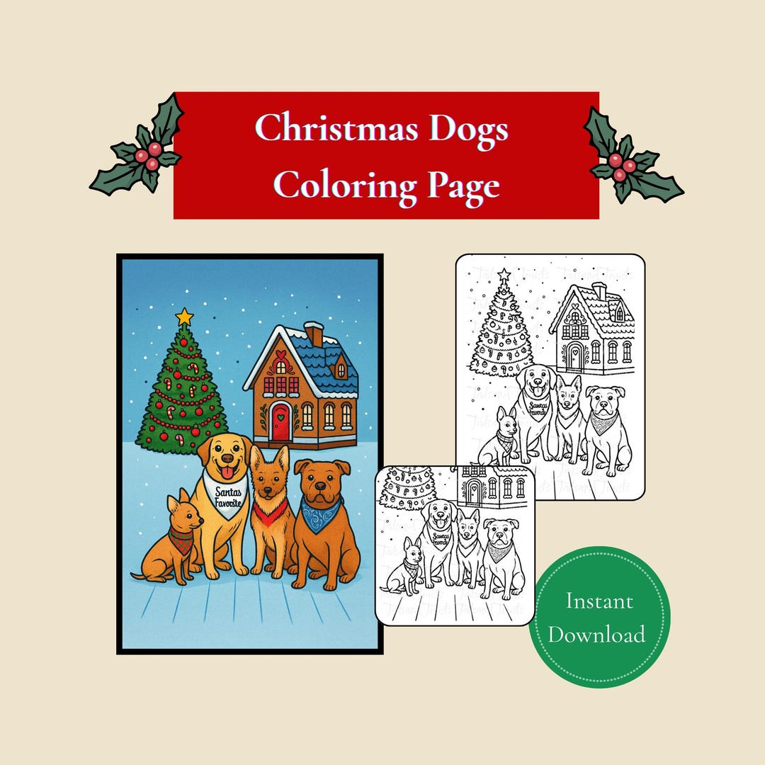Christmas Dog Coloring Page • Cute Holiday Dog Printable • Festive ...