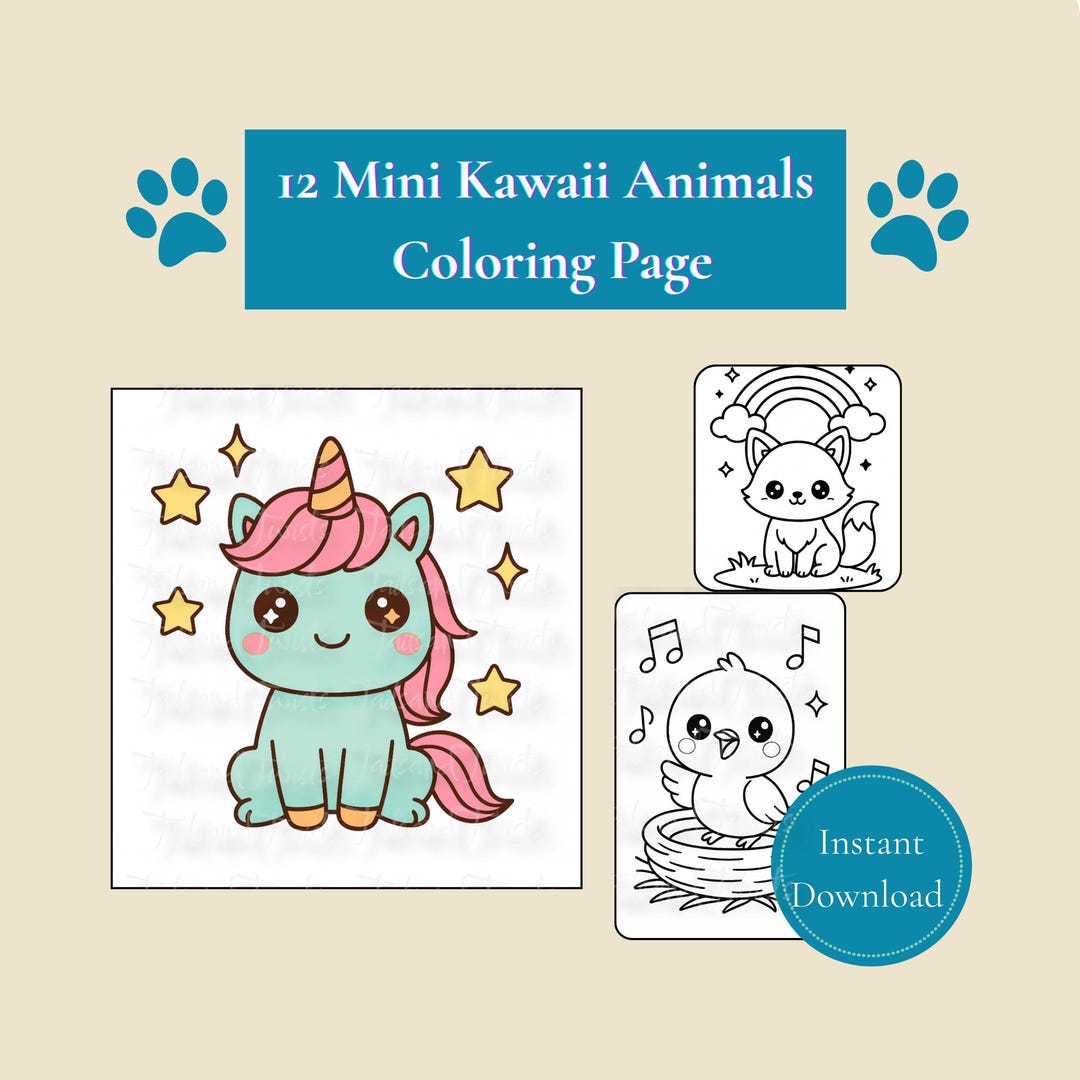Kawaii Animals Coloring Page | Cute Printable for Kids | 12 Baby ...