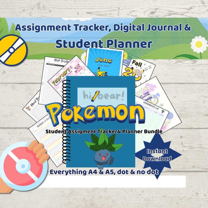 Digital Journal & Planner Bundle - Pokémon Theme | Assignment Tracker ...