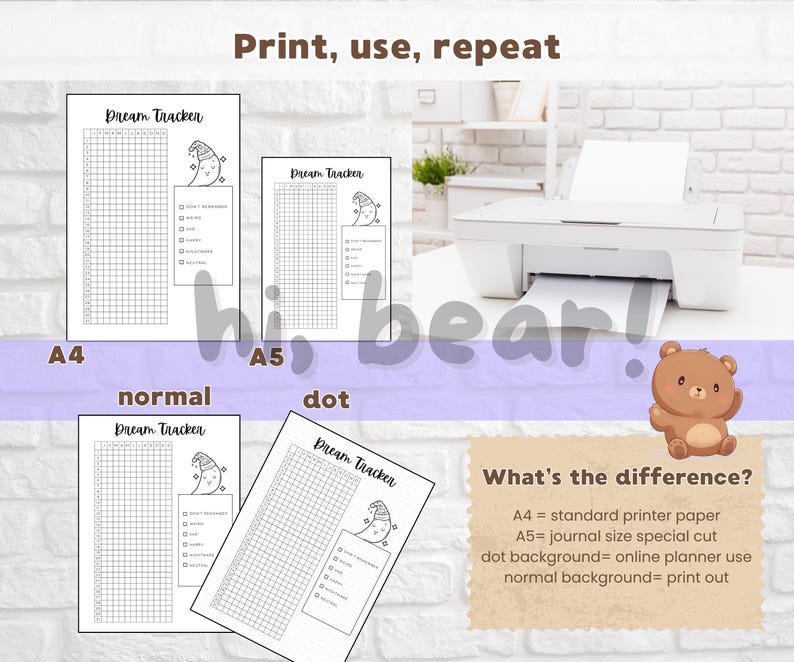 Dream Tracker Printable Digital Dream Journal Page Yearly | A4 A5 PDF ...