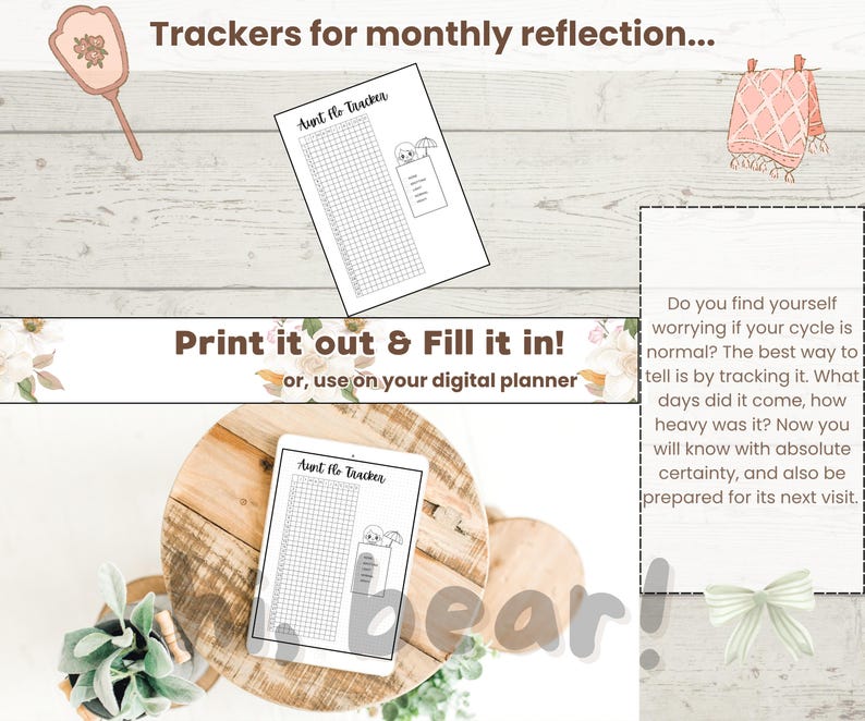 Aunt Flo Tracker Printable: Period Cycle Chart, Cozy Planner Insert (A4 ...