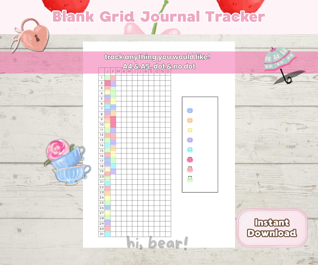 Blank Yearly Tracker Printable: Mood & Habit Chart, A4 A5 PDF (digital ...