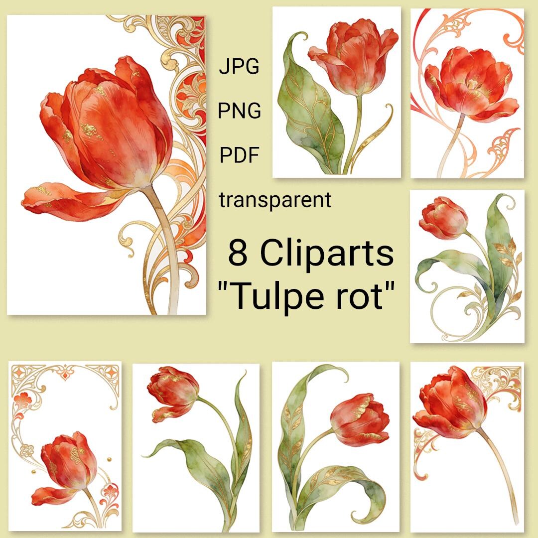Clipart Red Tulips for Coloring Pages, Prints, Journaling, Scrapbooking ...