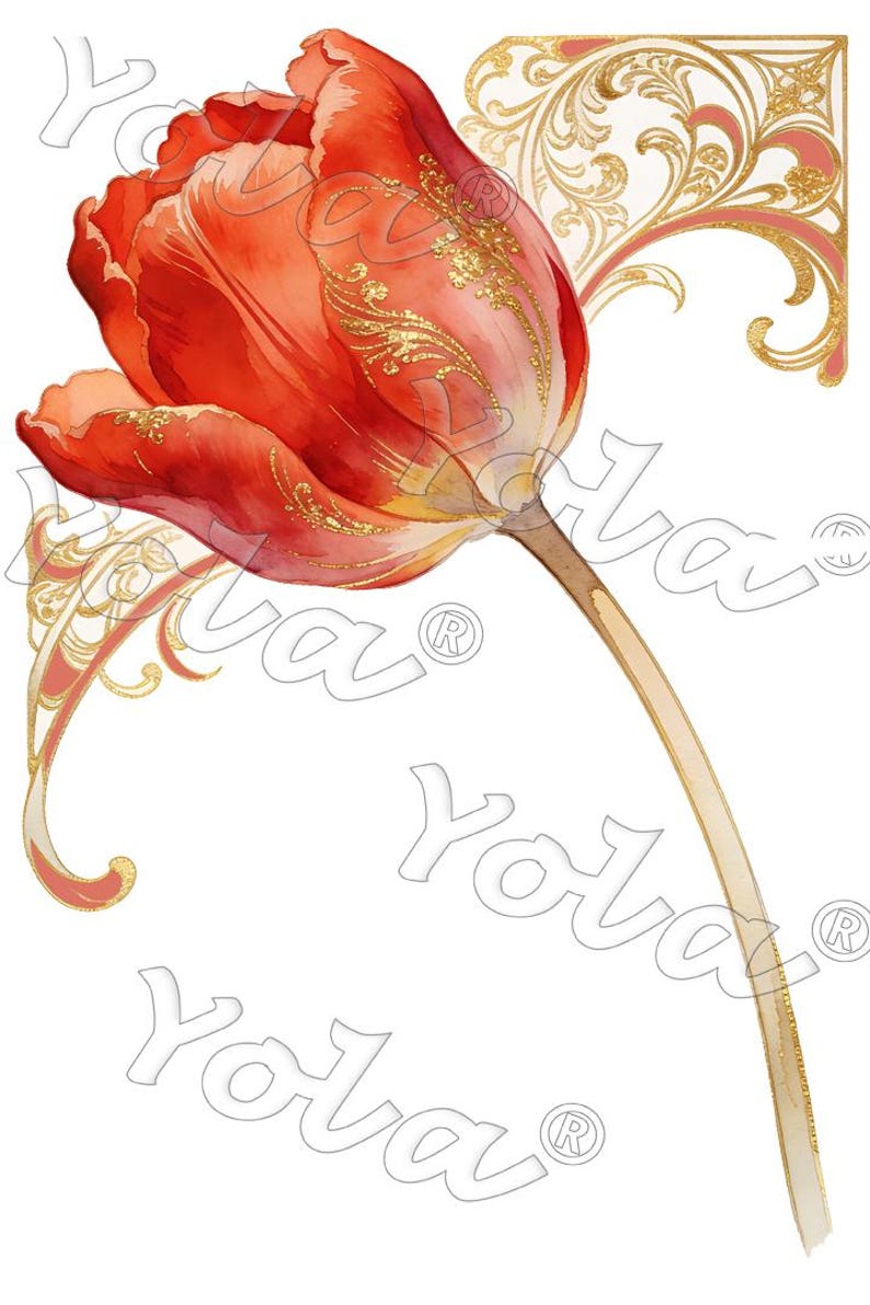Clipart Red Tulips for Coloring Pages, Prints, Journaling, Scrapbooking ...