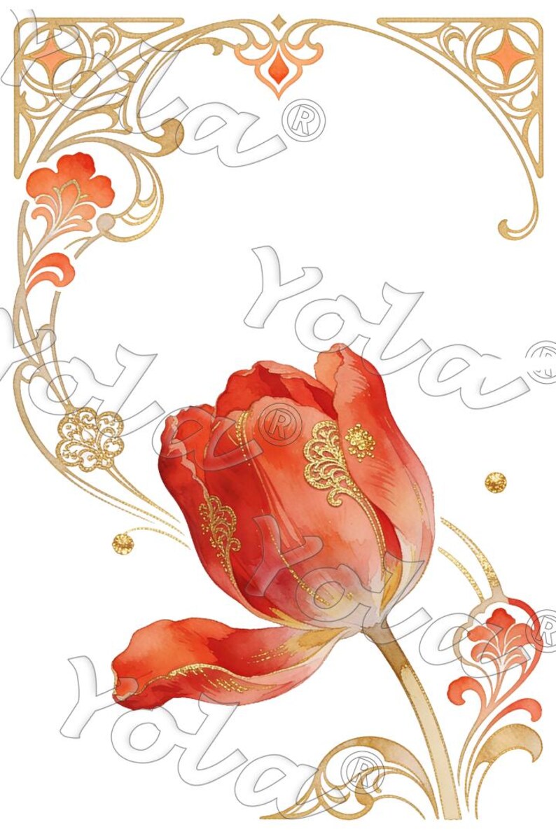Clipart Red Tulips for Coloring Pages, Prints, Journaling, Scrapbooking ...