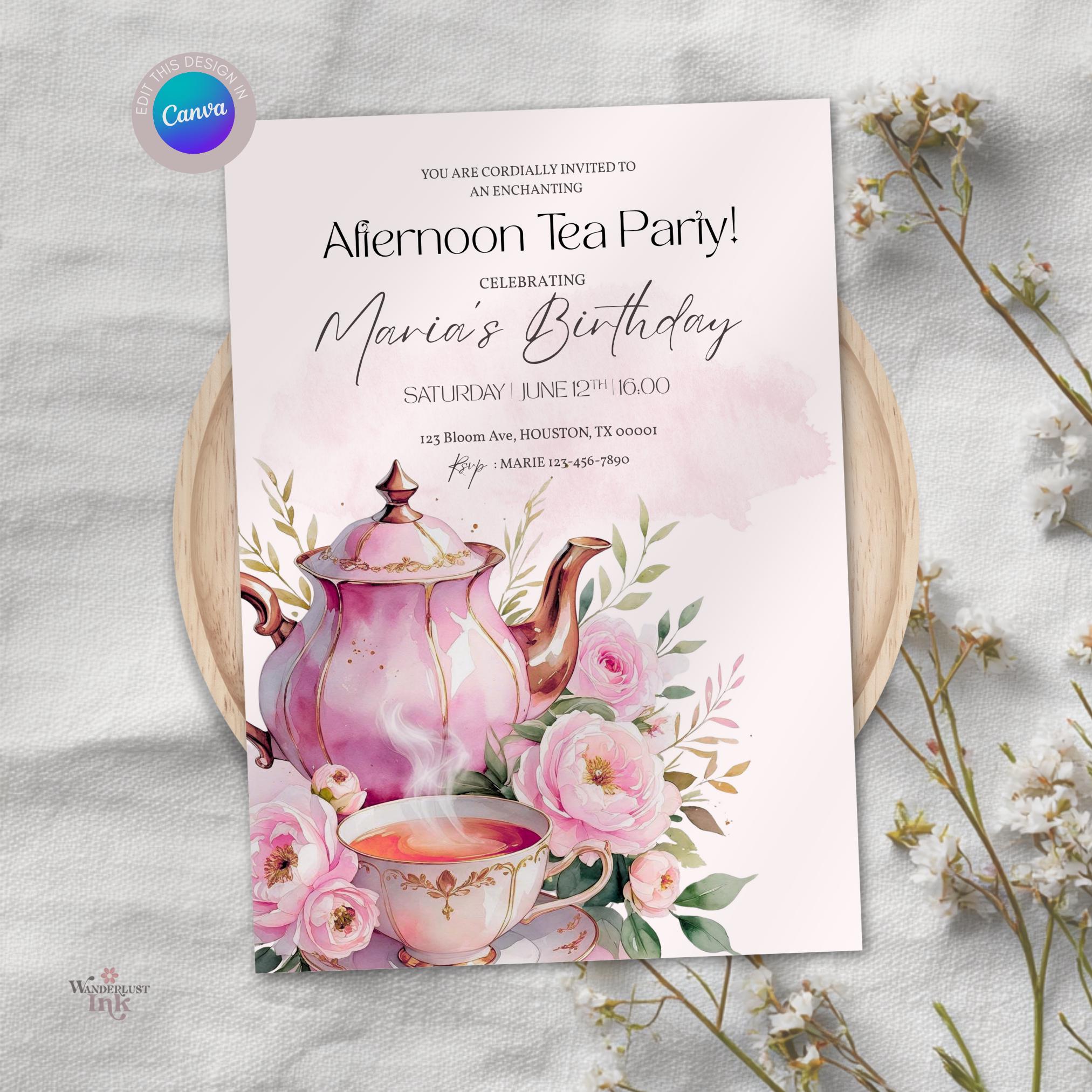 Tea Party Invitation, Afternoon Tea Birthday Invitation, Blush Pink ...