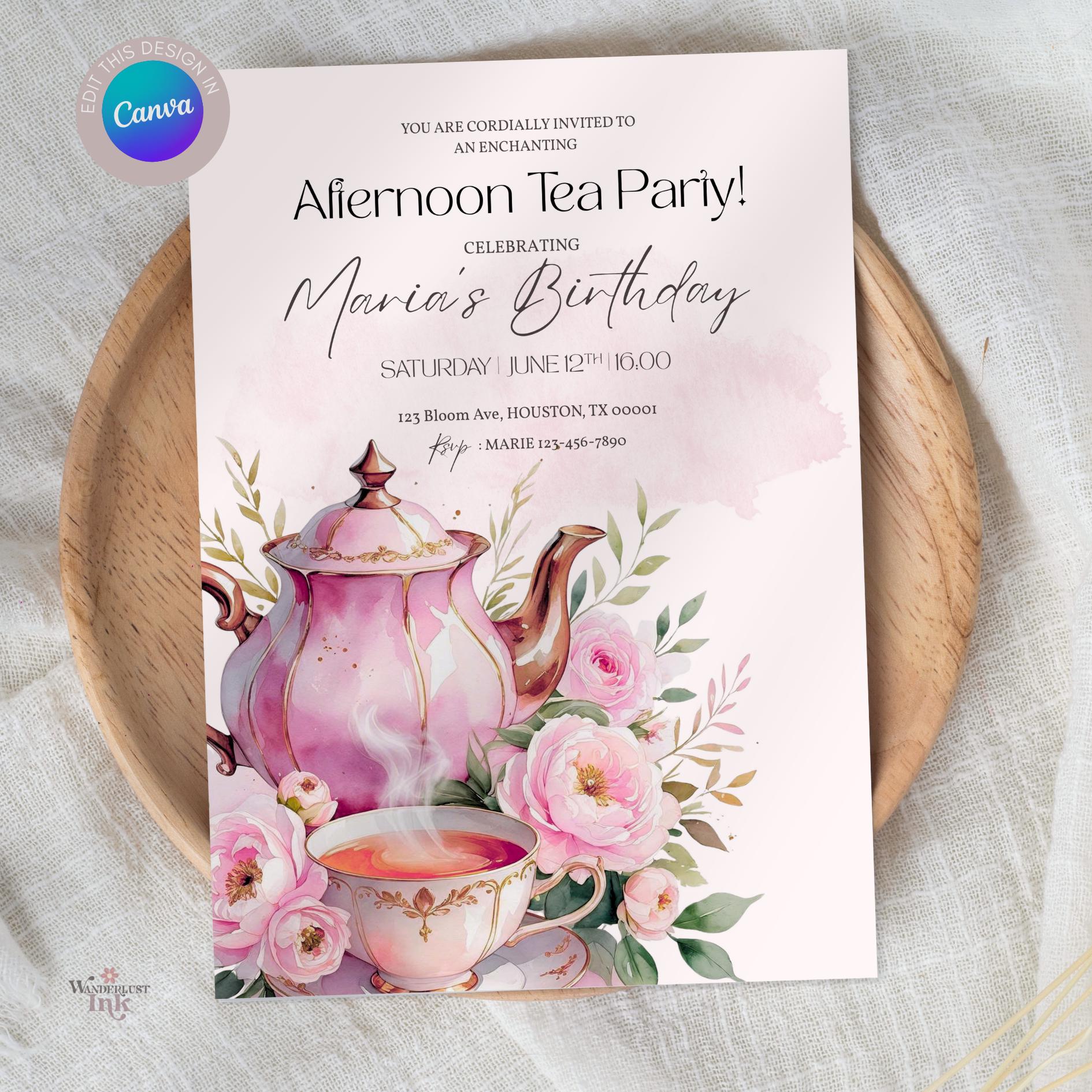 Tea Party Invitation, Afternoon Tea Birthday Invitation, Blush Pink ...