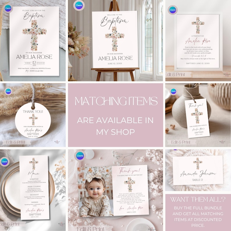 Editable Baptism Welcome Sign Template Girl, Floral Cross Christening ...