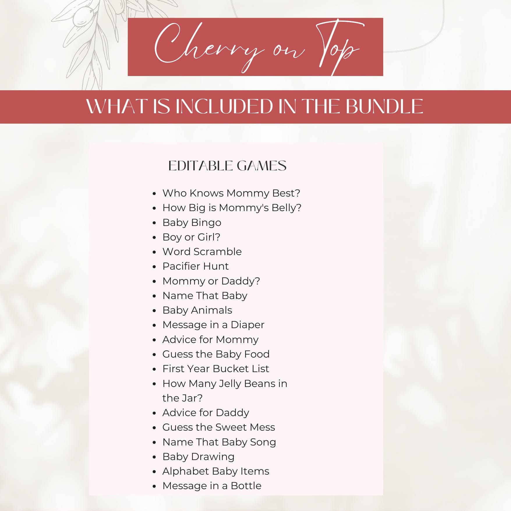 Cherry Baby Shower Games Printable Bundle, 20 Red Cherry Coquette Games ...