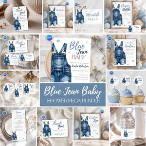 Blue Jean Baby Shower Mega Bundle, Editable Canva Templates, Denim ...