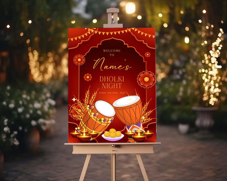 Personalised Dholki Welcome Board: Traditional Asian Wedding Sign (A1 ...