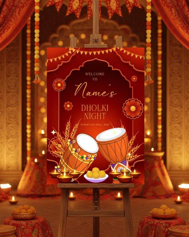 Personalised Dholki Welcome Board: Traditional Asian Wedding Sign (A1 ...