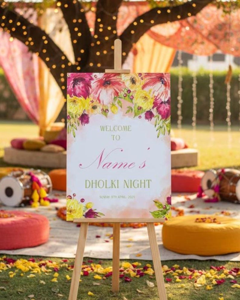 Personalised Dholki Welcome Board: Traditional Asian Wedding Sign (A1 ...