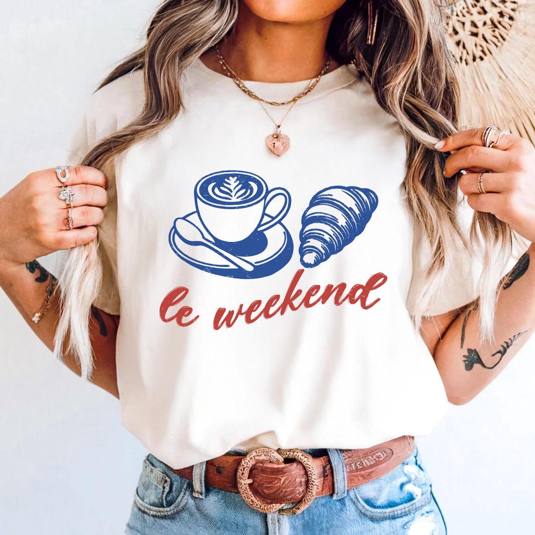 Le Weekend T-shirt: Vintage Aesthetic Coffee & Croissant French Tee ...