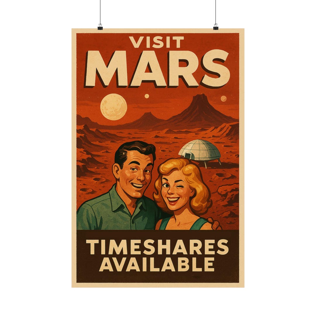 Visit Mars Poster, Retro Space Travel Print, Outer Space Decor - Etsy