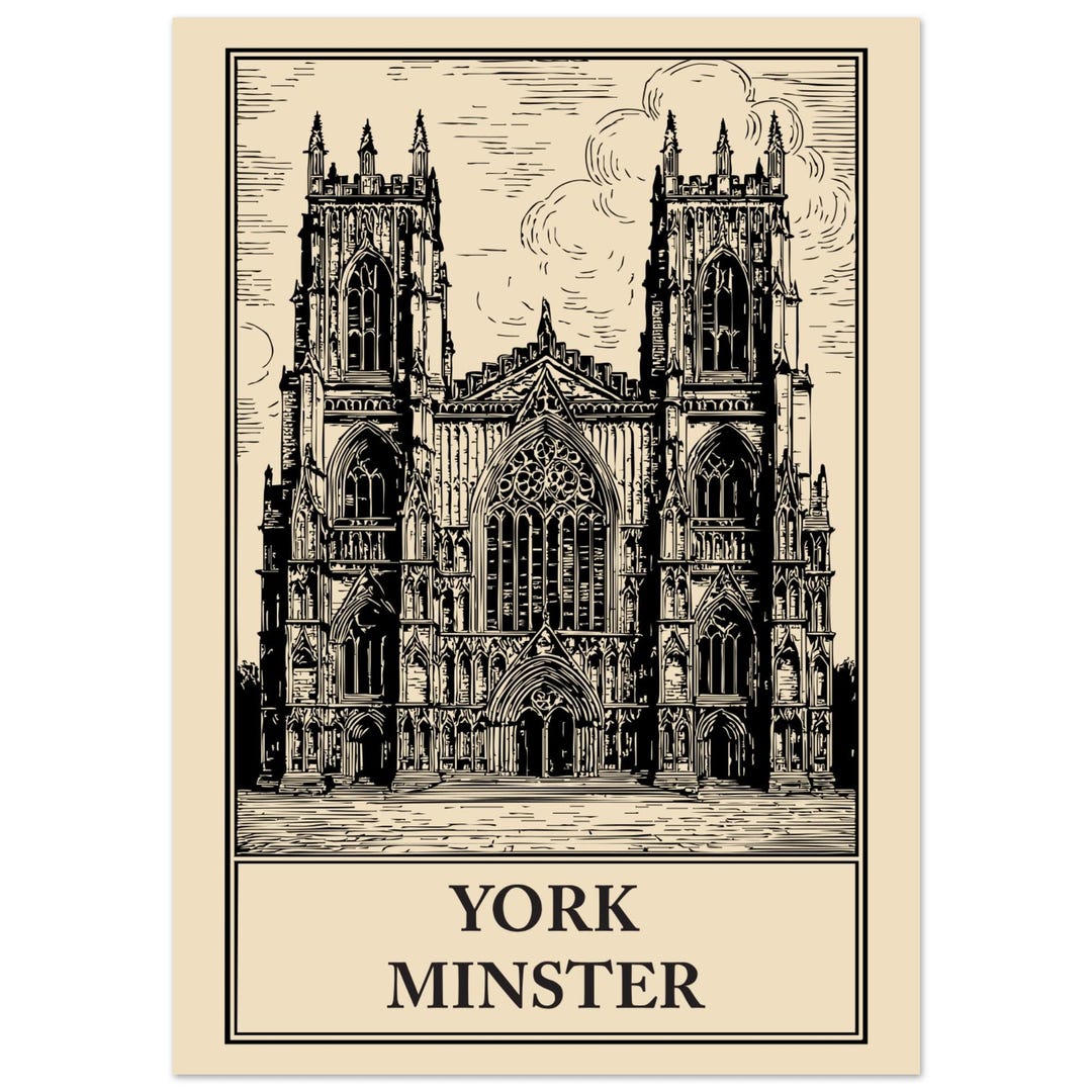 York Minster Vector Art – Gothic UK Cathedral Poster | Vintage Linework ...