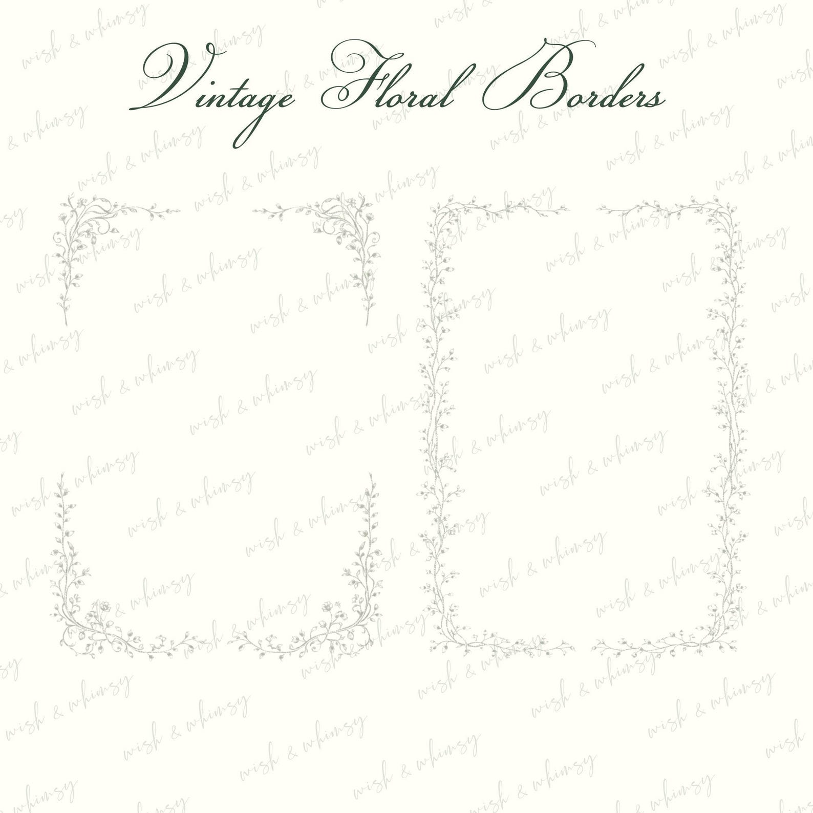 Sage Green Vintage Floral Borders Clipart Set | Antique Botanical ...