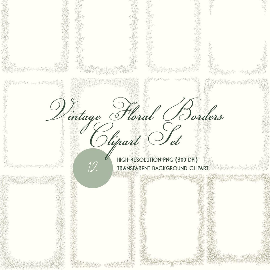 Sage Green Vintage Floral Borders Clipart Set | Antique Botanical ...