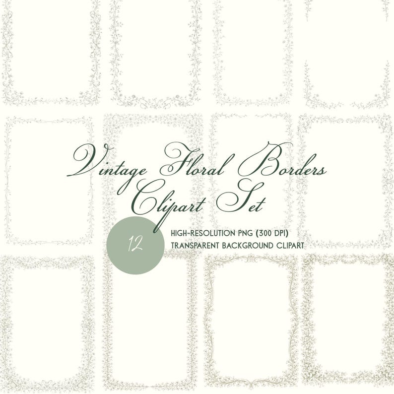 Sage Green Vintage Floral Borders Clipart Set | Antique Botanical ...