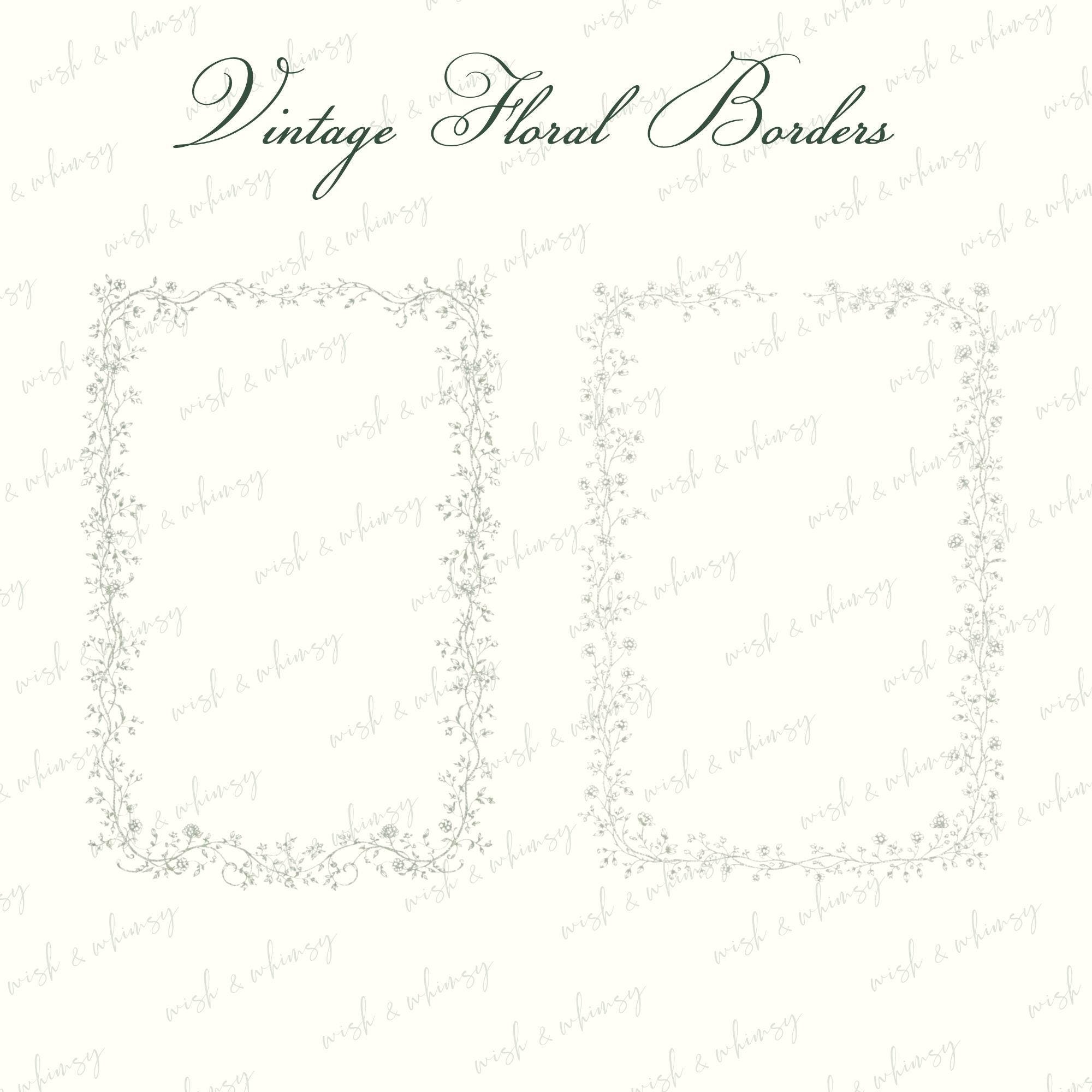 Sage Green Vintage Floral Borders Clipart Set | Antique Botanical ...