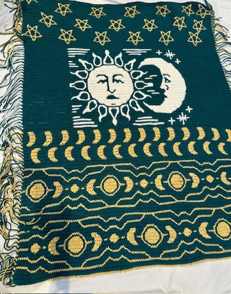 Custom Crochet Sun and Moon Blanket – Handcrafted Celestial Throw ...