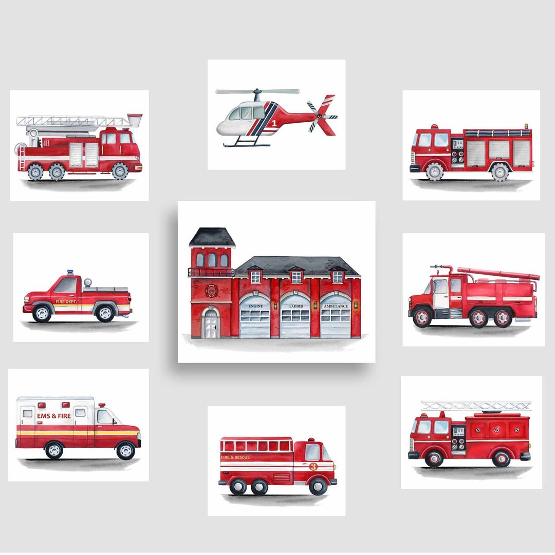 Fire Truck Nursery Art Prints for Boys Room | Playful Décor for Little ...