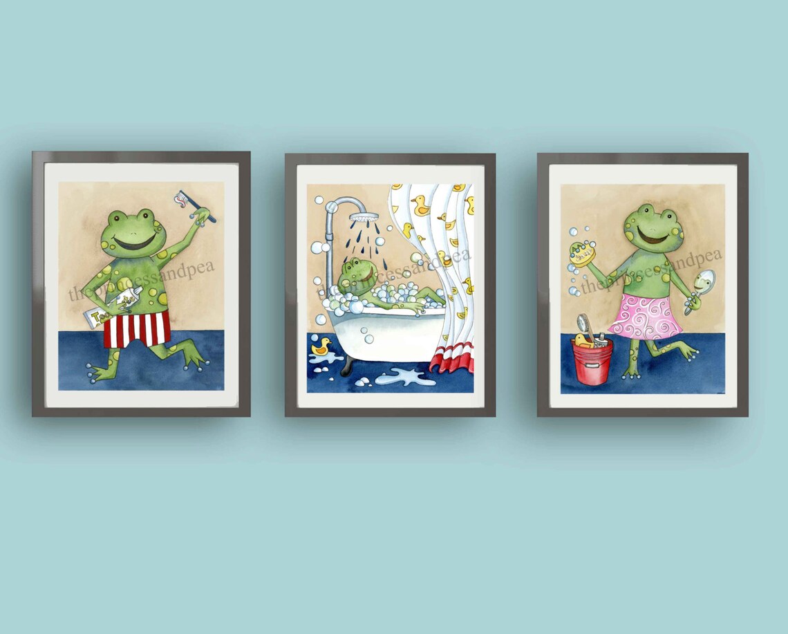 Kids Bathroom Art Prints Frog Bath Rules Wall Art Decor | Etsy