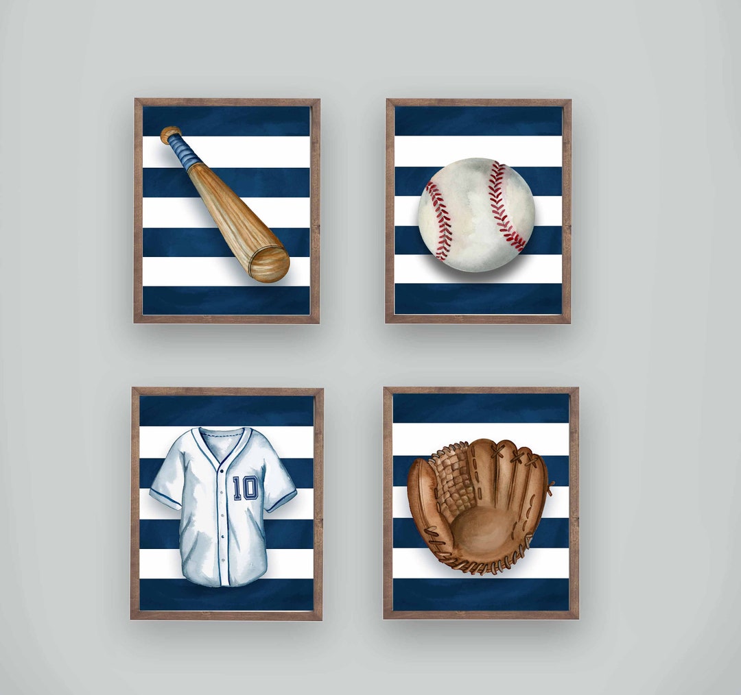 Baseball Wall Art Décor, Baseball Glove Bat Sports Room Art Prints ...