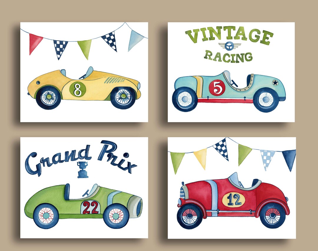Race Car Wall Art Decor Vintage Race Cars Prints for Boy - Etsy