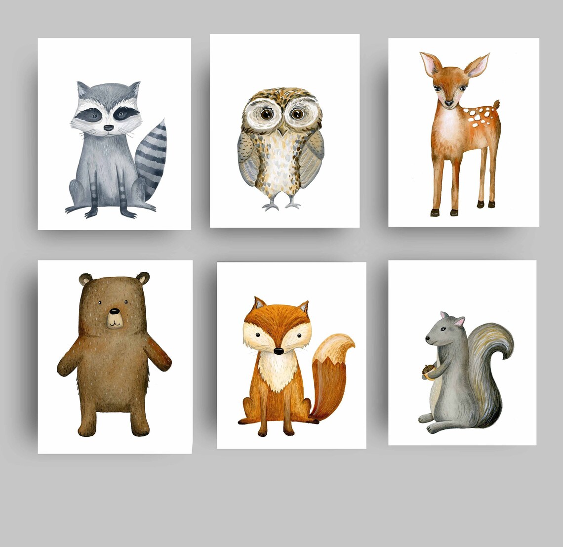 Woodland animal wall art décor animal art prints for nursery | Etsy