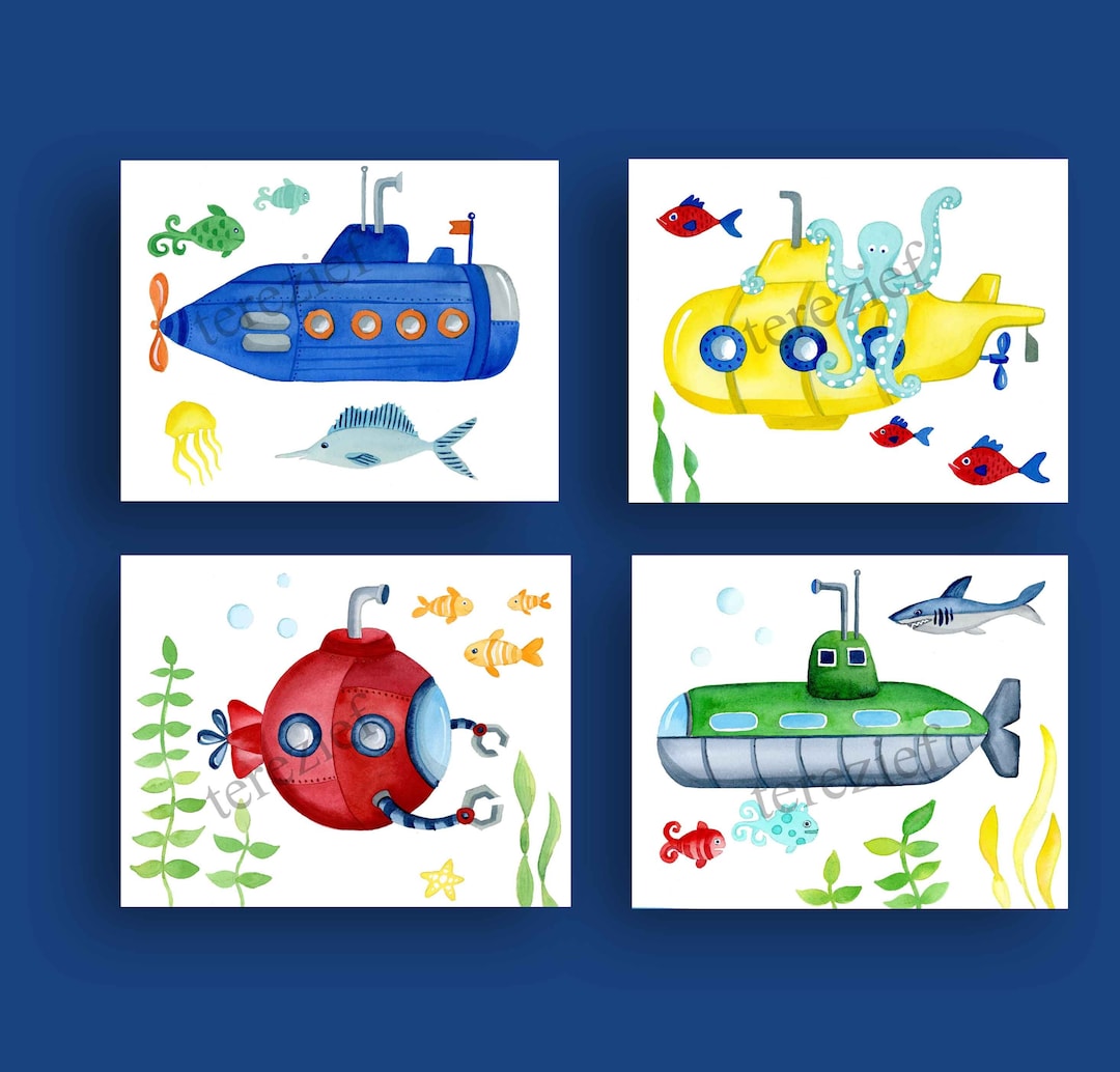 Submarine Wall Art Décor for Boy Bathroom, Kids Submarine Bedroom Art ...