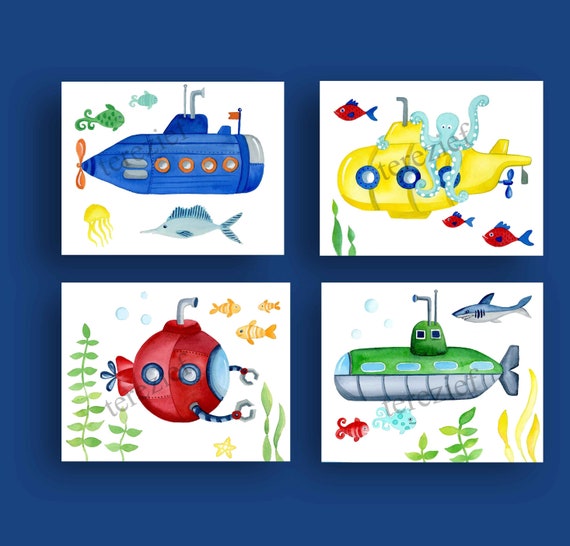 Submarine Wall Art Décor for Boy Bathroom Kids Submarine | Etsy