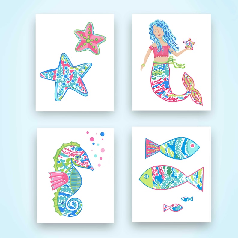 Mermaid Nursery Decor: Watercolor Art Prints for Girl's Room - Etsy