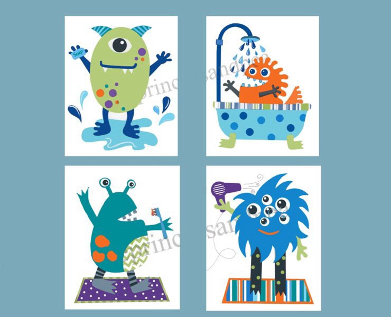 Monster Bathroom Art Decor for Kids Bathroom Monster Art - Etsy