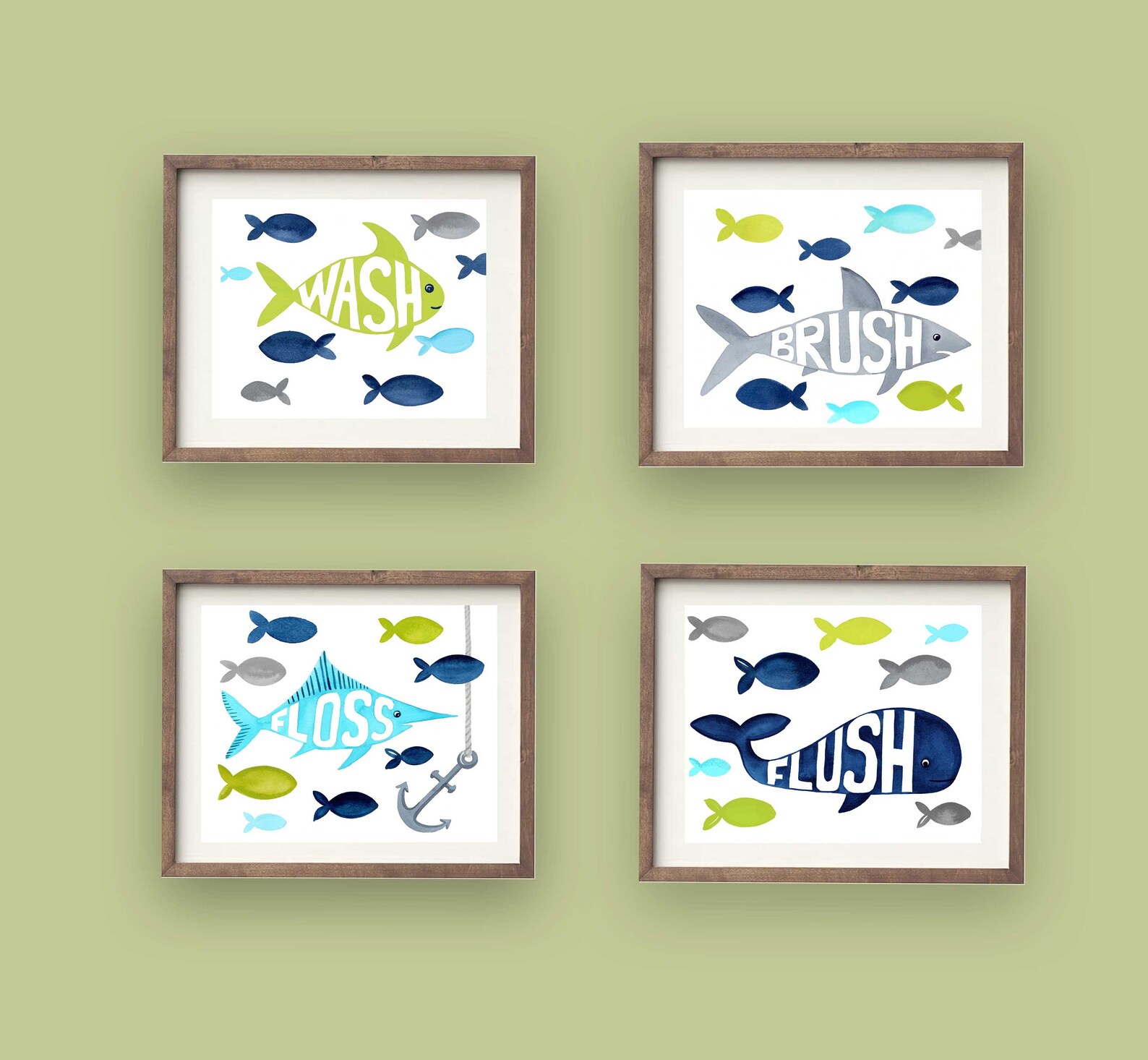 Fish bathroom wall art prints kids bathroom art decor | Etsy