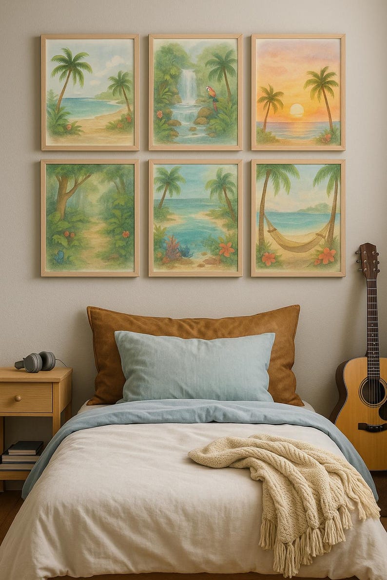 Tropical Paradise Wall Art Collection: Whimsical Nursery & Serene ...