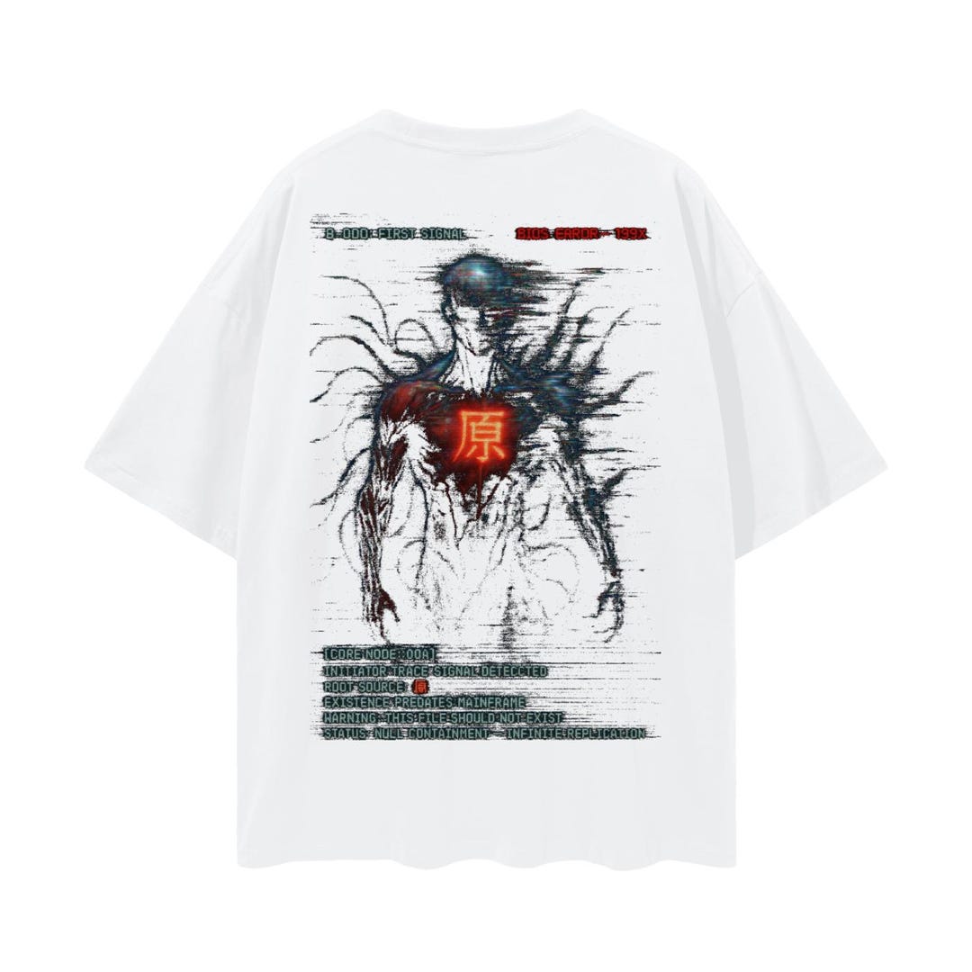 Glitchcore Techwear Graphic Tee – BIOSERROR 199X B-000 First Signal ...