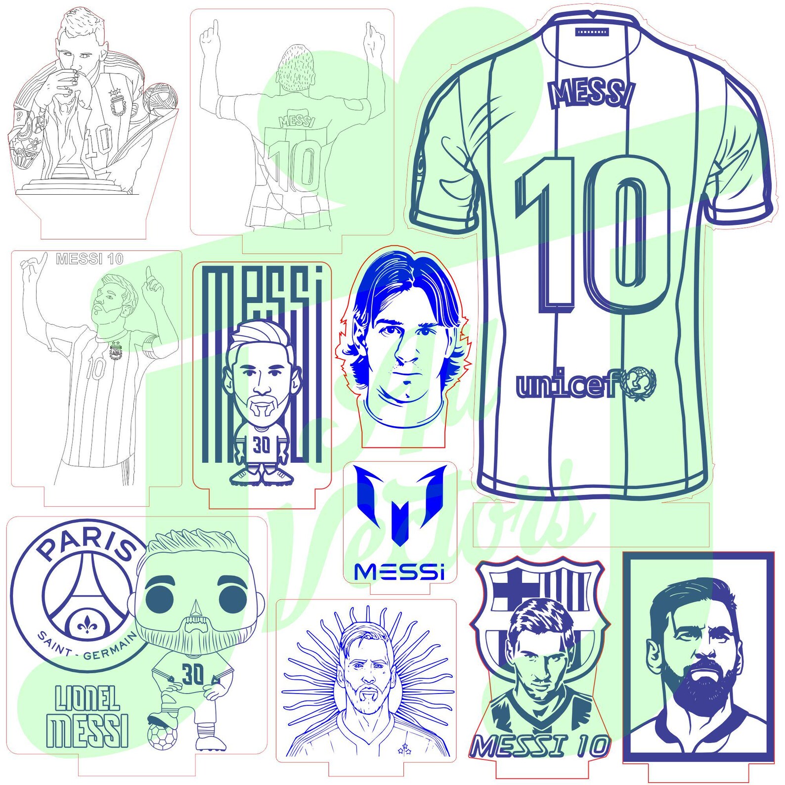 Bundle Pack 30 design diseño Messi Barcelona Miami Futbol Soccer laser ...