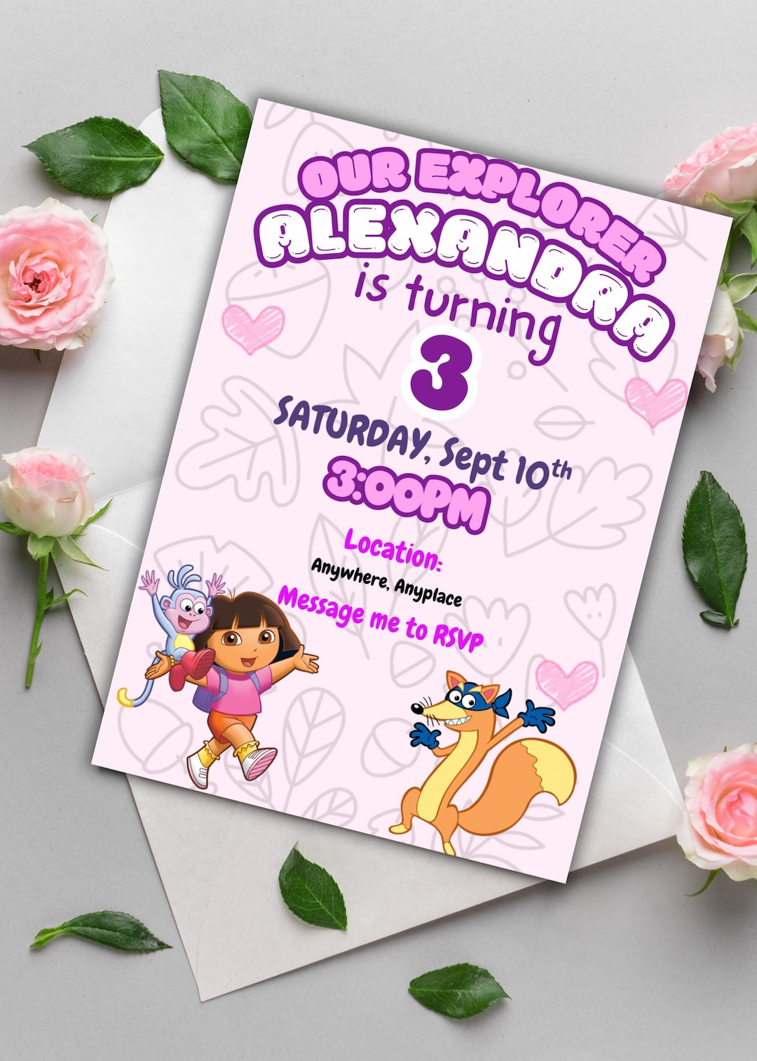 Editable Birthday Invite | Dora Theme | Canva Template - Etsy