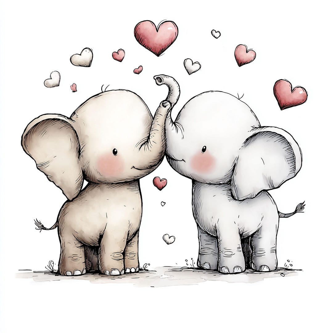 Elephants in Love Clip Art 10 High Res Jpgs Scrapbooking, Junk Journals ...