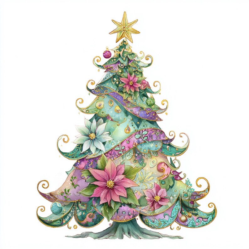 Pastel Christmas Tree Clip Art 10 High Res Jpgs Scrapbooking, Junk ...