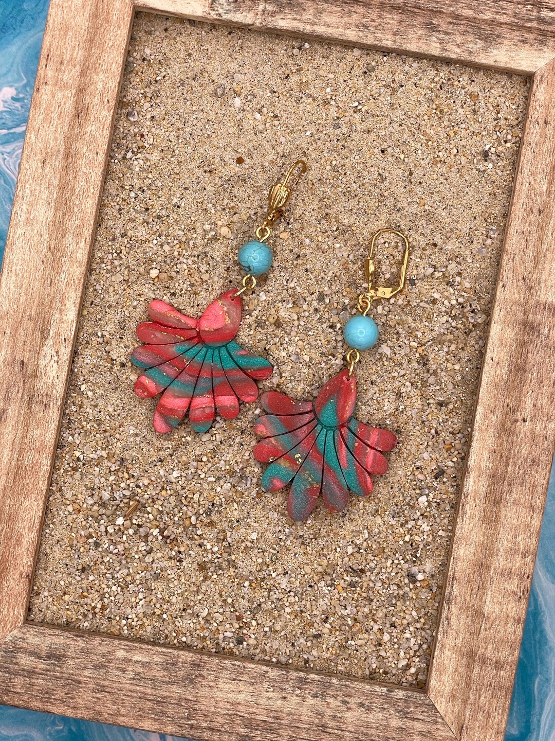 Santa Fe-handmade Polymer Clay Earrings: Turquoise, Coral, Gold-plated ...