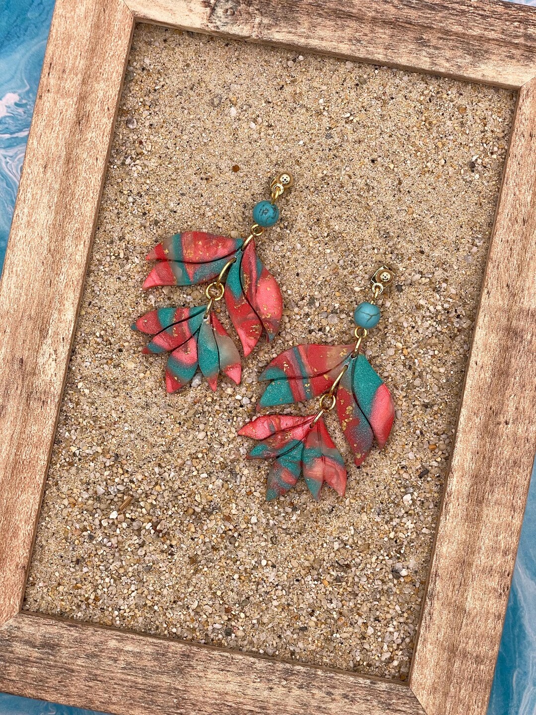 Santa Fe-handmade Turquoise Coral Earrings: Bohemian Polymer Clay ...