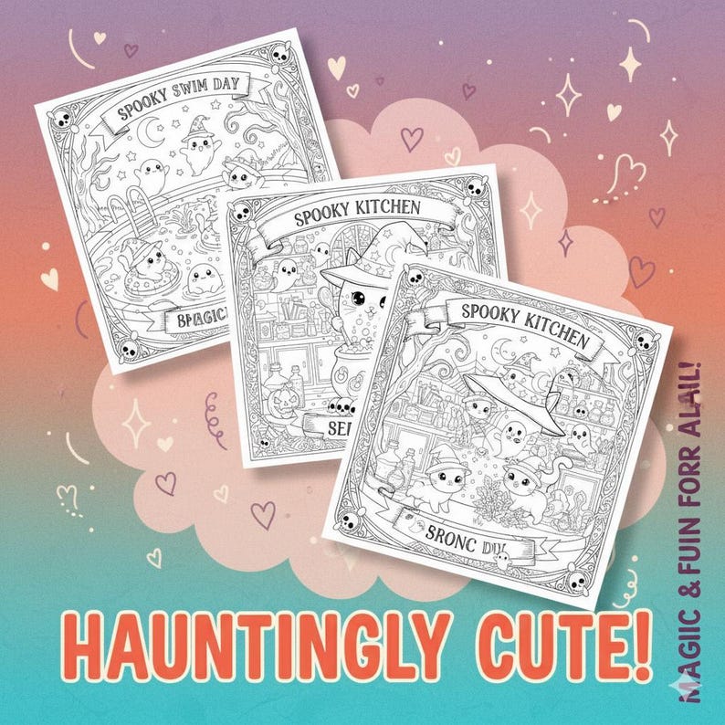 Spooky Cats Halloween Coloring Pages: 2 Printable Books (digital ...