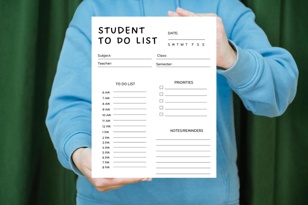 Student to Do List Printable,academic Planner,hourly Schedule,digital ...